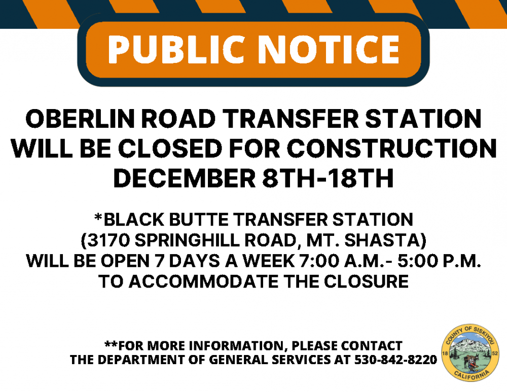Oberlin Transfer Station Temporarily Closed Due to Construction 12/8/23 ...