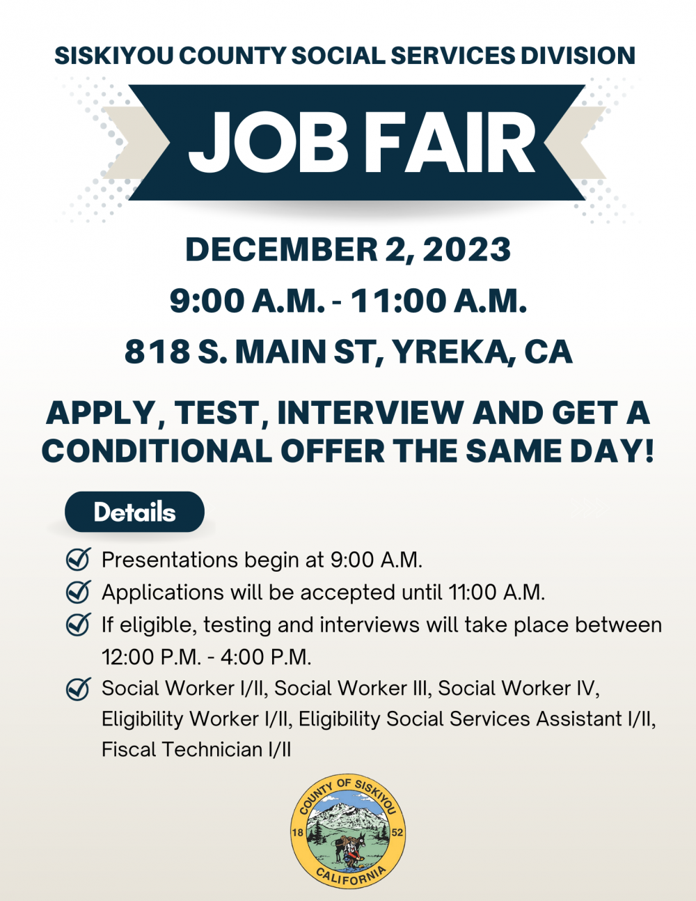 Social Services Division Job Fair | Siskiyou County California